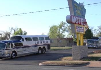 Classic Greyhound Scenic Cruiser Busses Pass Through Tulsa