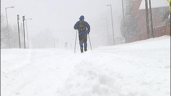 Tulsa Man Uses Skis To Get To Work During Snow Storm