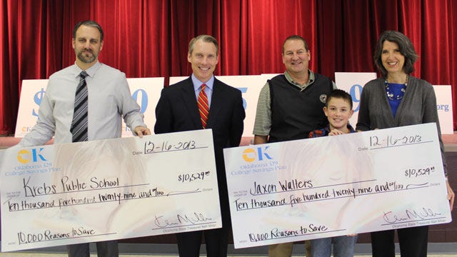State Treasurer Presents $10K Check To Krebs Fifth Grader