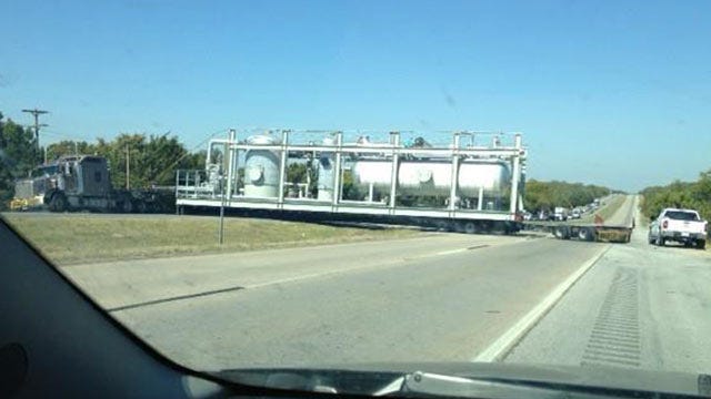 Semi With Oversized Load Blocks Highway 75 In Okmulgee County