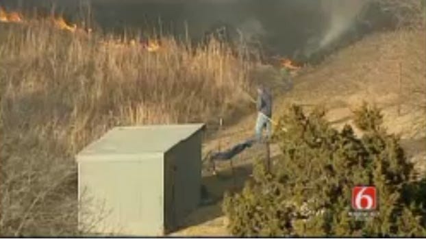 Grassfires Burn In Oklahoma, Man Defends Home With Garden Hose