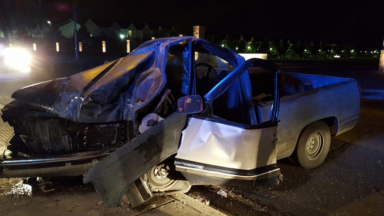 Police Driver Alive After Slamming Pickup Into Tulsa Light Pole