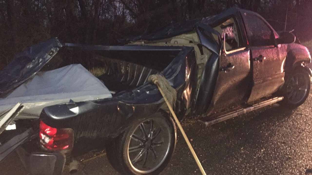 Tornado In North Tulsa Causes Tree To Fall On Truck Carrying Family Of Four