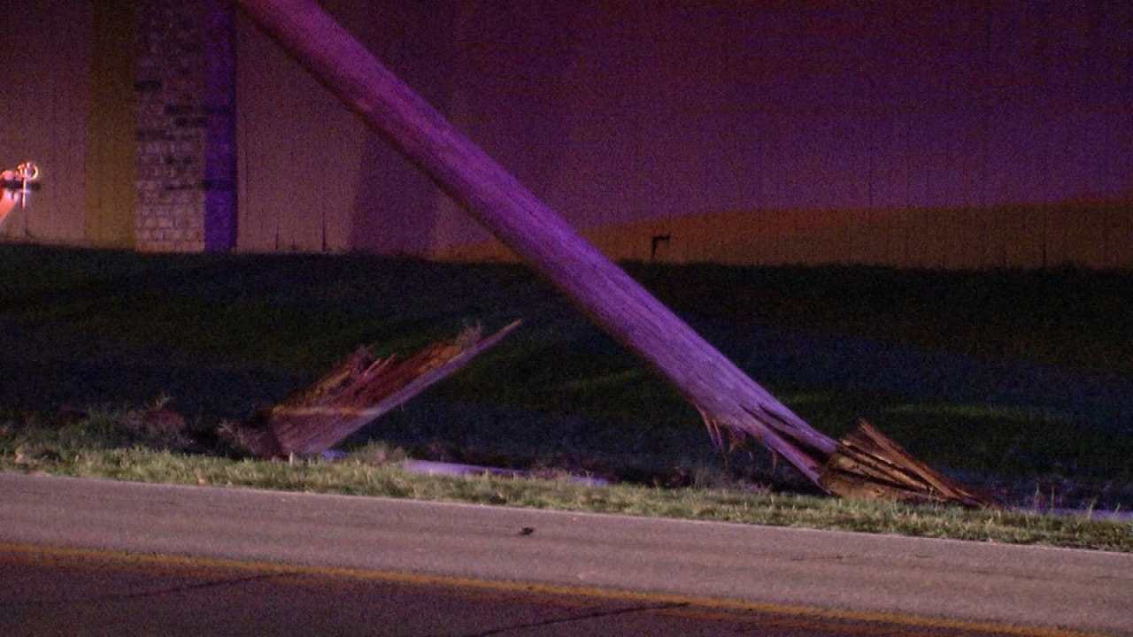 Police Car Hits Tulsa Power Pole Driver Runs Off