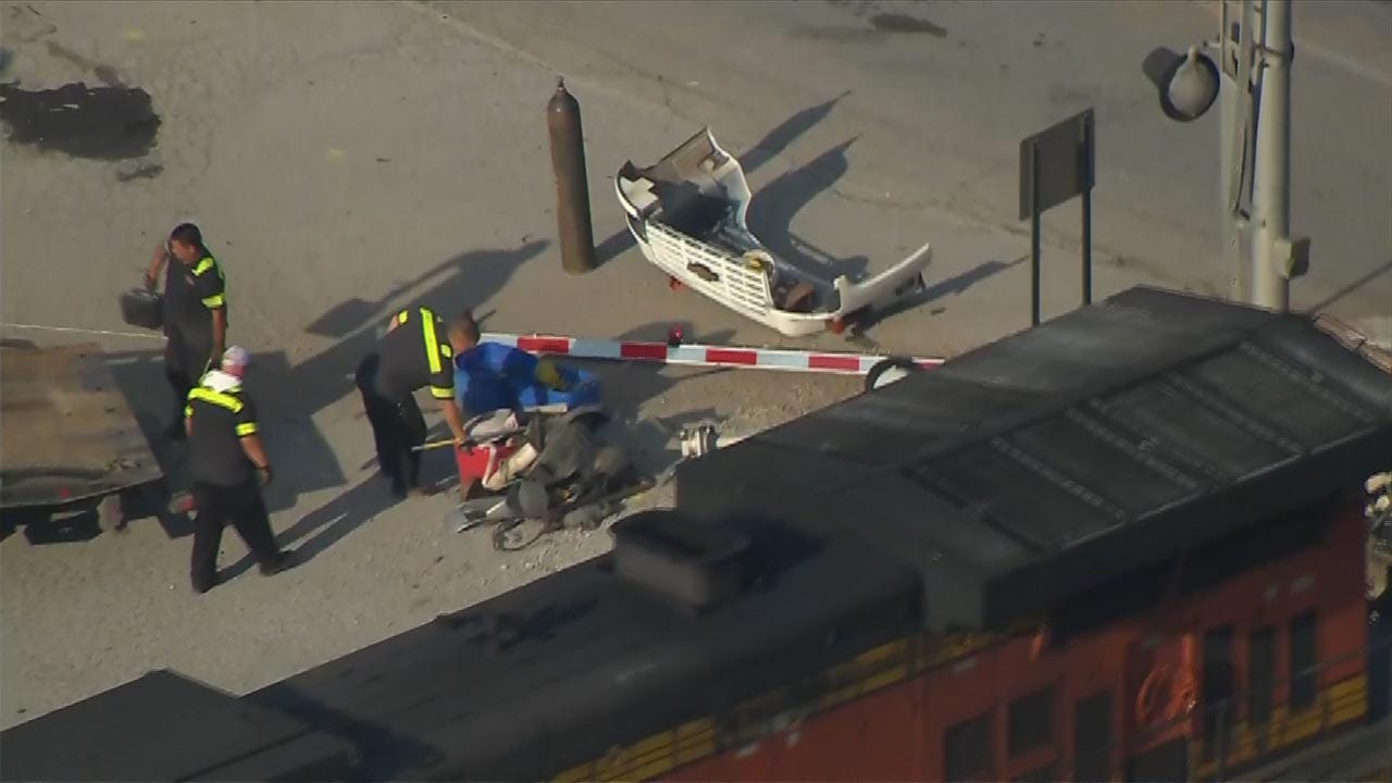 Train Hits Truck Being Towed In Tulsa