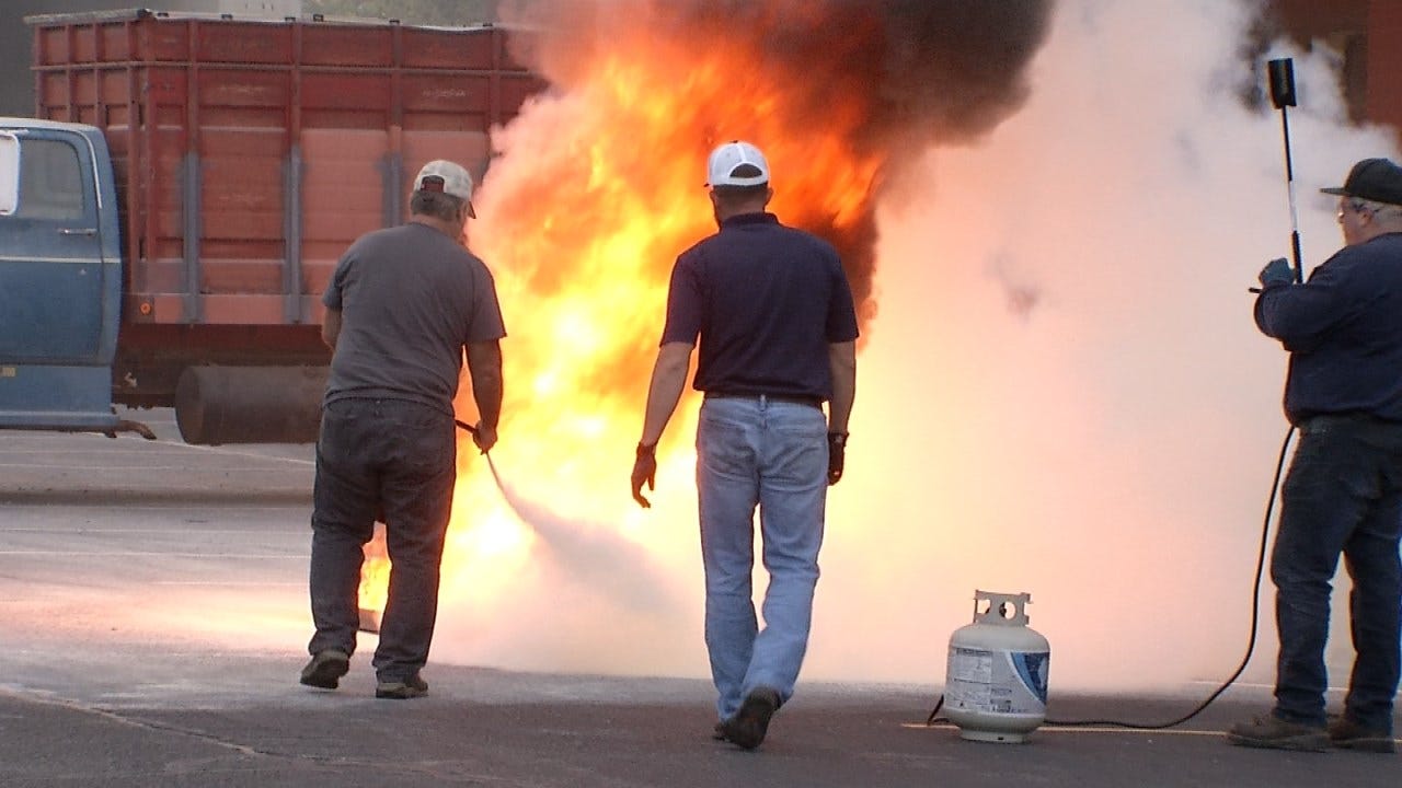 Security Guards At Tulsa's Williams Tower Holding Fire Training Exercise