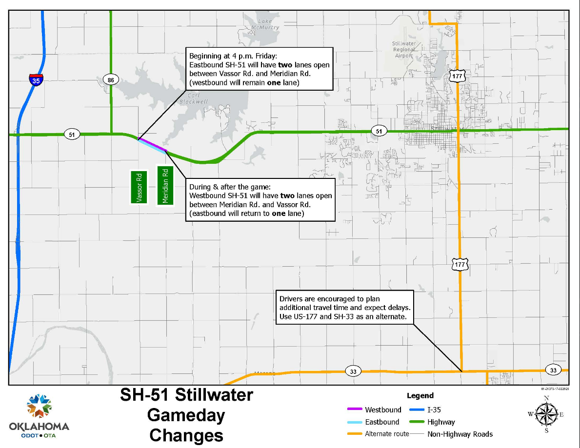 ODOT Shares Stillwater Game-Day Traffic Map For OSU Football