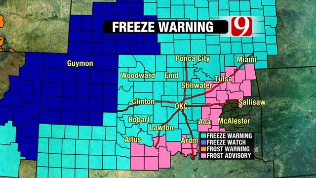 Freeze Warnings Issued For Much Of Oklahoma Tuesday Night