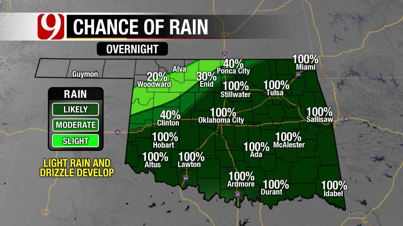 Clouds Increase, Scatter Light Rain Moves In Overnight