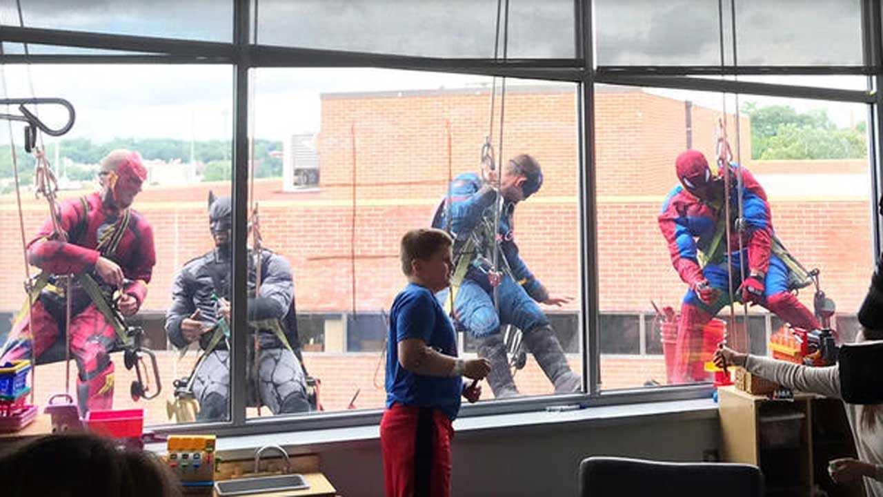 Superhero Window Washers Surprise Young Patients At Iowa Hospital