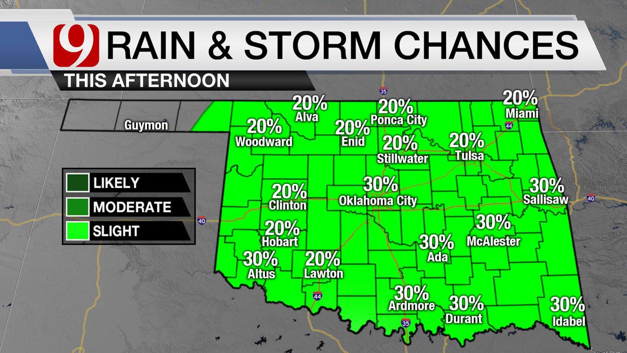 Scattered Storm Chances Across Oklahoma Tuesday Into Wednesday