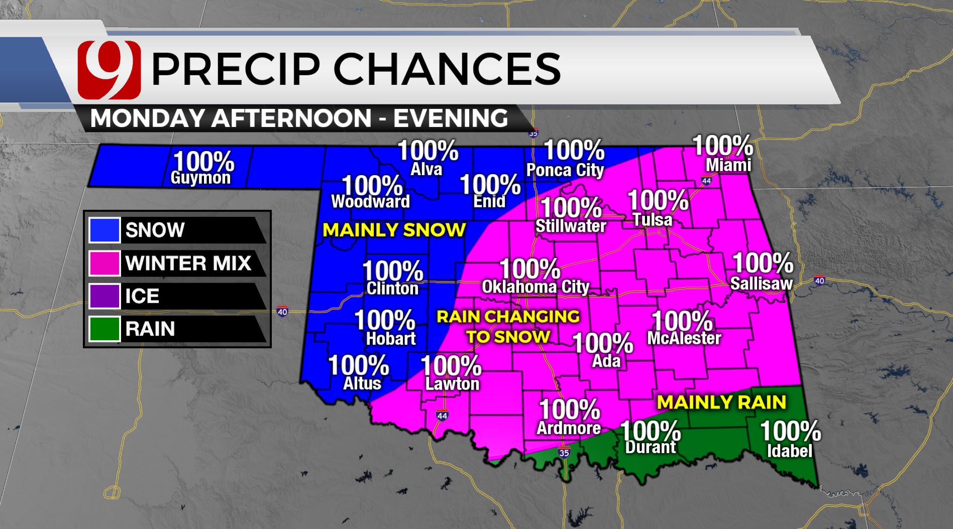 Cold Rain Transitioning Into Snow For Central Okla. Monday